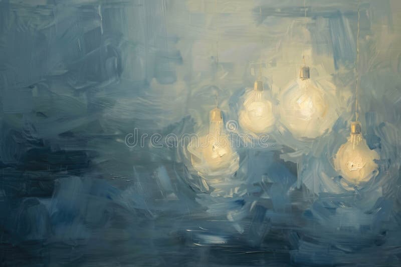 A Painting of Multiple Light Bulbs Hanging from a Ceiling. Perfect for ...