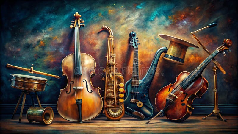 Painting of Musical Instruments with a Dark and Funky Theme AI ...