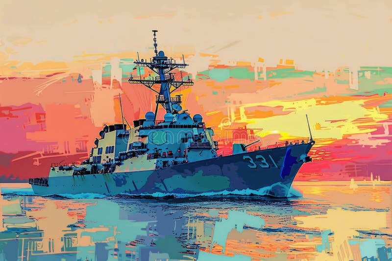 A Painting of a Navy Ship on the Water, Suitable for Maritime Themes ...