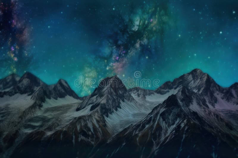A Painting of a Night Sky with a Mountain Range in the Foreground ...