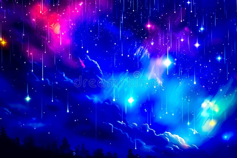 Painting of Night Sky with Stars and Rain Falling from the Sky ...