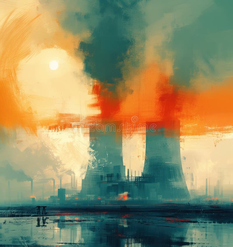 Painting of Nuclear Power Plant. Generative AI Stock Illustration ...