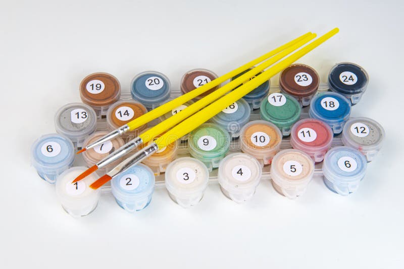 Painting by Numbers Numered Bottles with Brushes on the White Stock ...