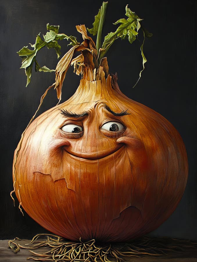 A Painting of an Onion with a Smiling Face on it Stock Image - Image of ...