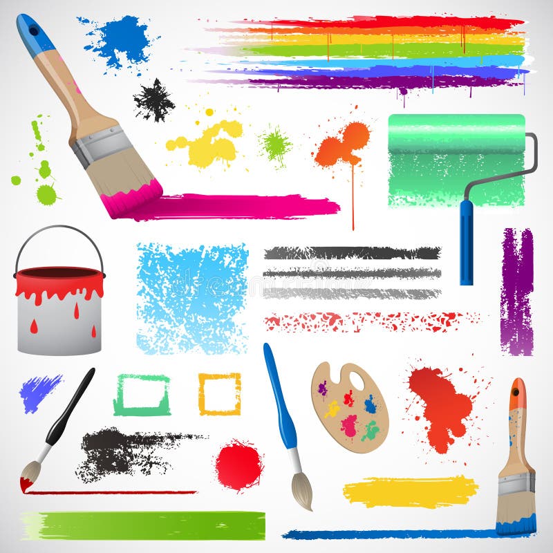 Painting and Paint Splats Elements Stock Illustration - Illustration of ...