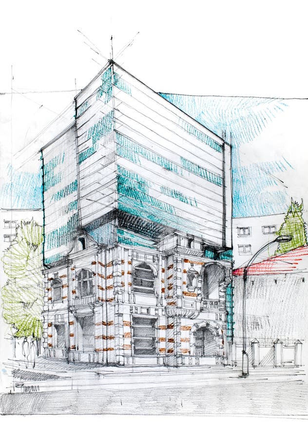 Painting in Pale Colours of a Building Structure Stock Illustration ...