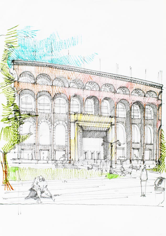 Painting in Pale Colours of a Building Structure Stock Illustration ...