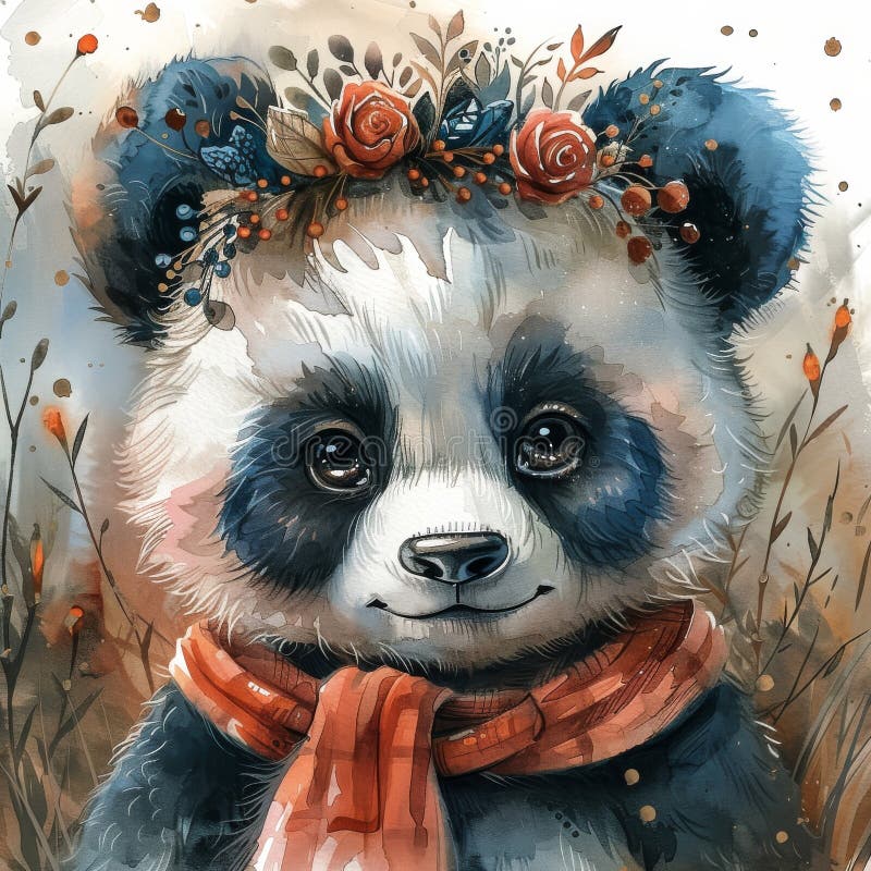 Painting of a Panda Bear in a Red Coat Stock Image - Image of panda ...