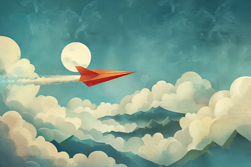 A Painting of a Paper Airplane Flying Elegantly through the Sky with ...
