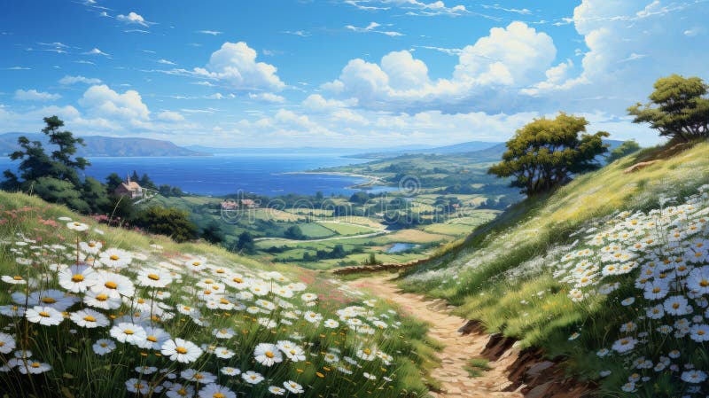 Painting of a Path Leading Towards the Ocean Stock Illustration ...