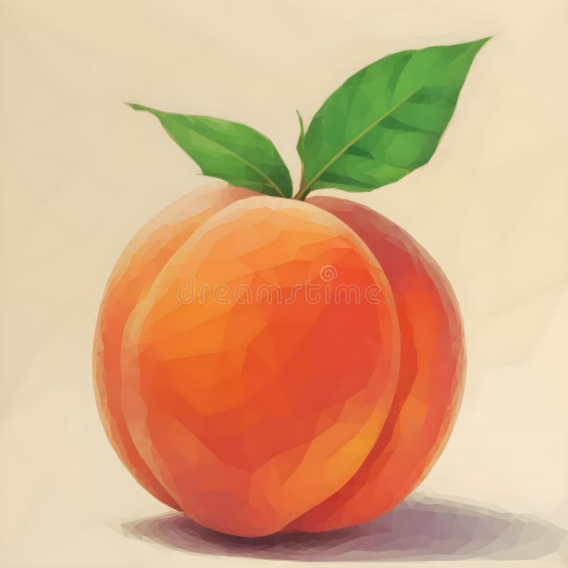 A Painting of a Peach with a Green Leaf. Beautiful Illustration of ...