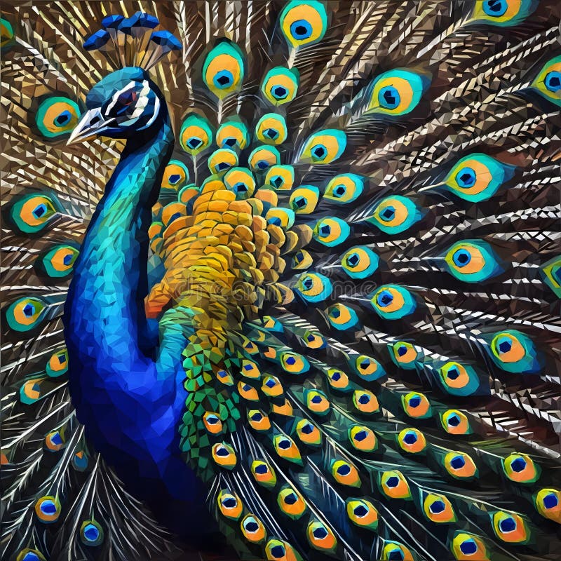 A Painting of a Peacock with the Tail Feathers Spread Out. Stock ...