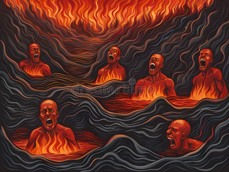 A Painting of People in a River of Fire Stock Illustration ...