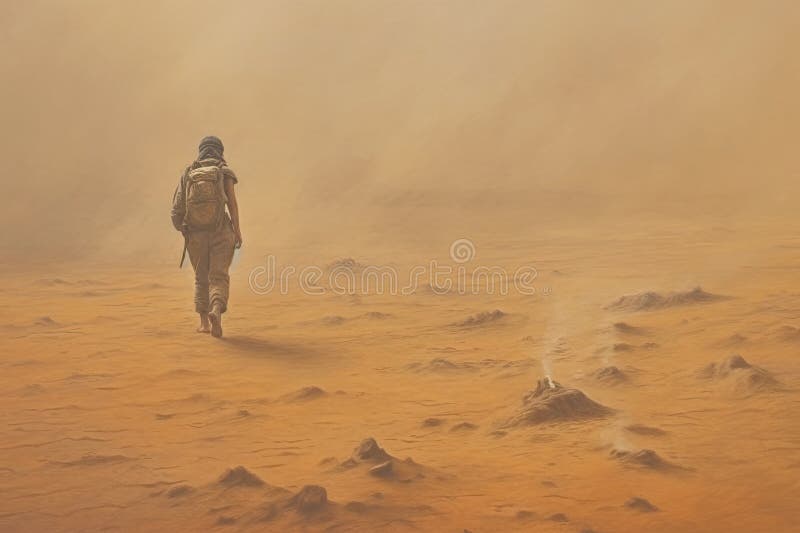 A Painting of People Running in a Dust Storm, Generative AI Stock ...