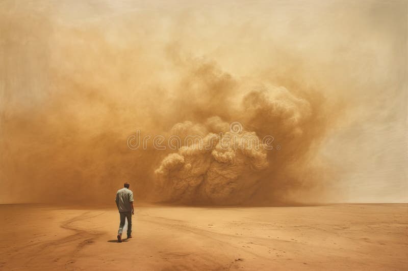 A Painting of People Running in a Dust Storm, Generative AI Stock ...