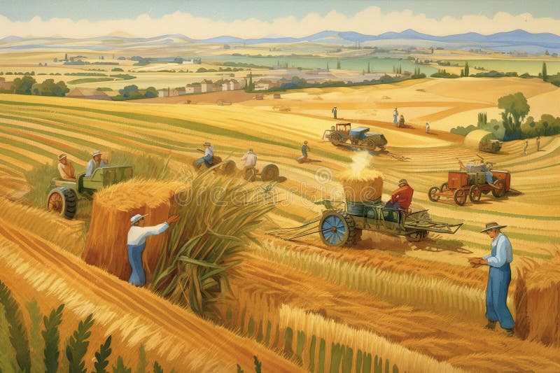 A Painting of People Working in a Field. Generative AI Image. Stock ...