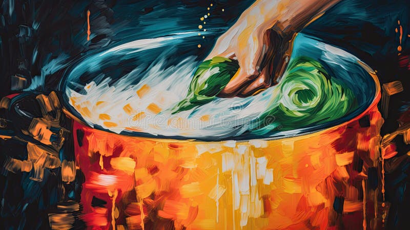 A Painting of a Person Dipping Something into a Pot. AI Generative ...
