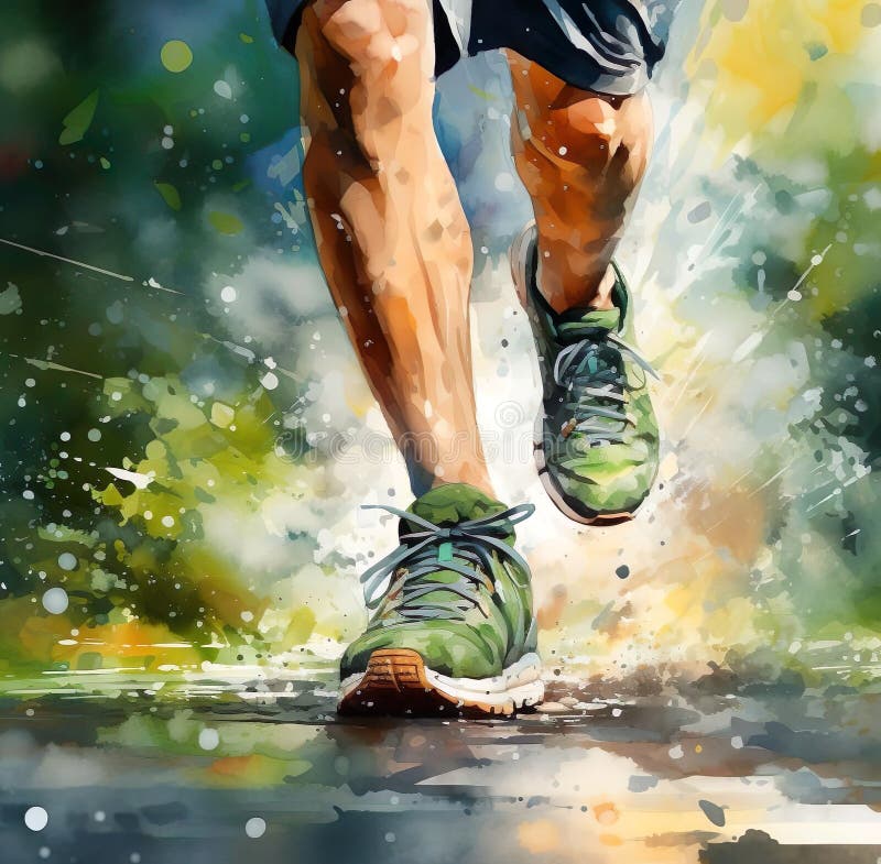 A Painting of a Person Running in the Water Illustration Stock ...