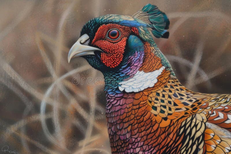 A Painting of a Pheasant in a Field. Suitable for Nature Themes Stock ...