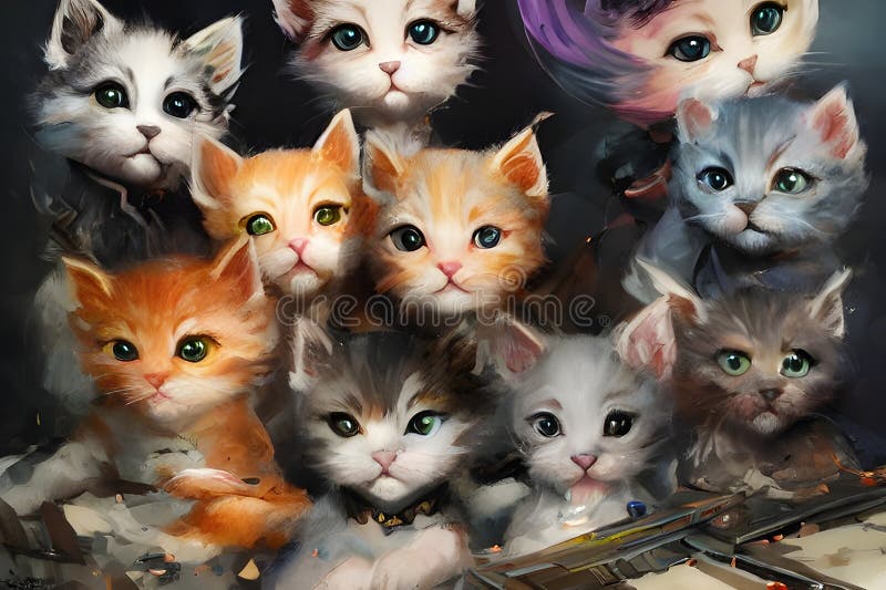 Painting Picture with Multiple Cute Cats, Generative.ai Stock Illustration - Illustration of ...