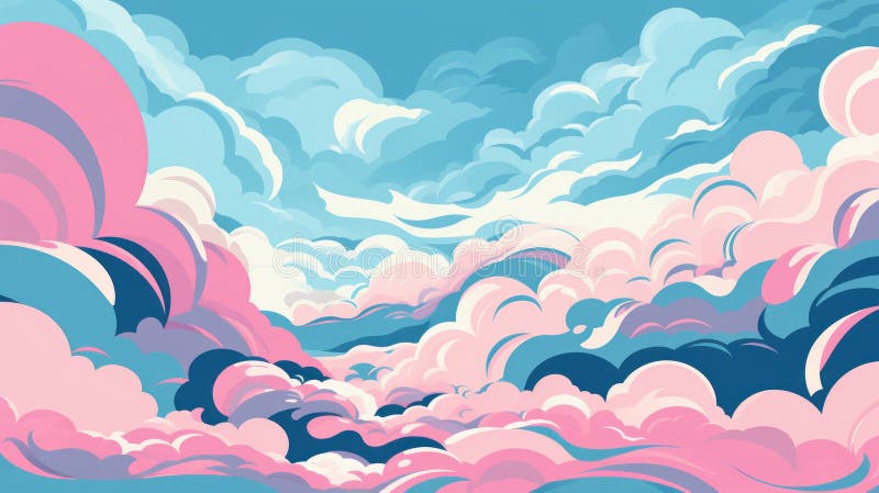 A Painting of Pink and Blue Clouds in the Sky Stock Illustration ...