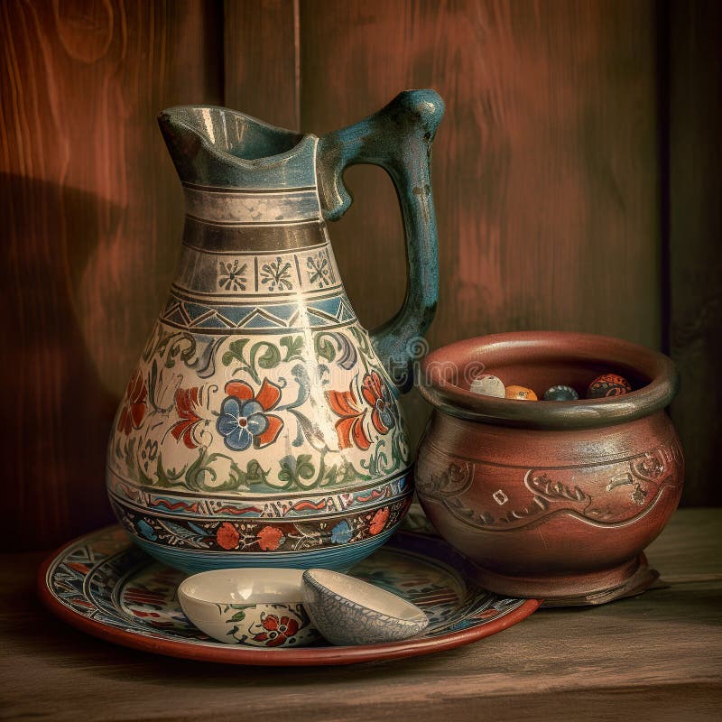 A Painting of a Pitcher and Bowl on a Table. AI Generative Image Stock ...