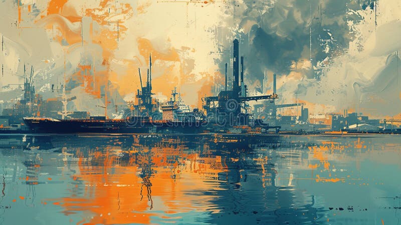 Painting of Port. Generative AI Stock Illustration - Illustration of ...