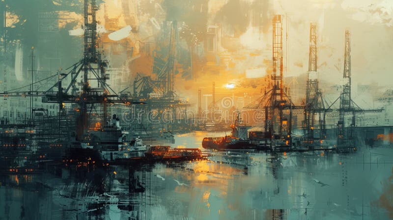 Painting of Port. Generative AI Stock Illustration - Illustration of ...