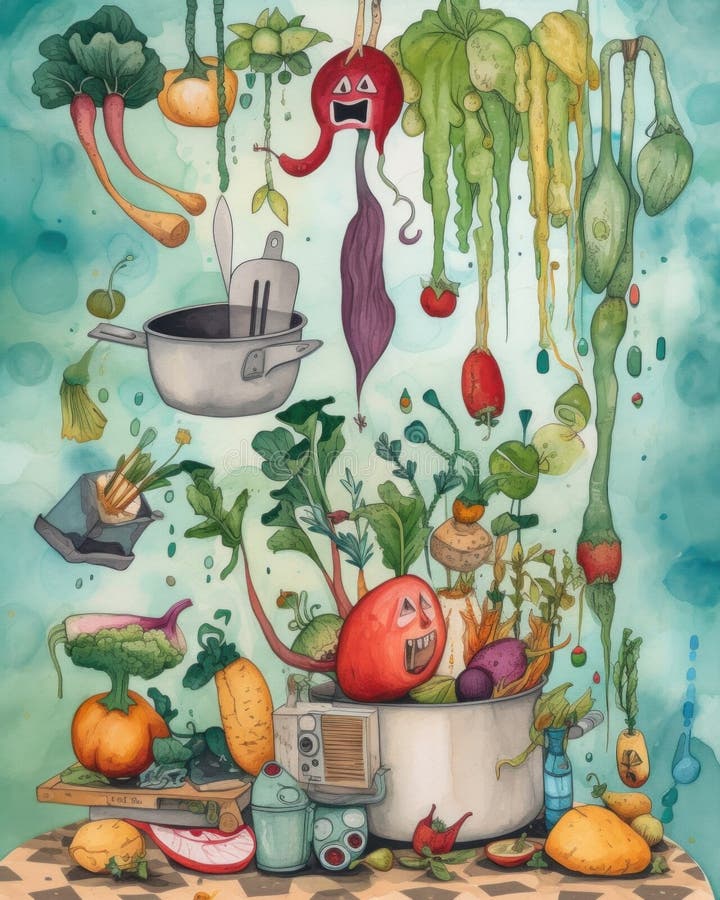 A Painting of a Pot Full of Vegetables. Generative AI Image. Stock ...
