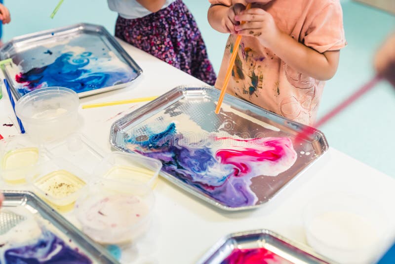 Painting Process in the Kindergarten, Creative Art Techniques Stock ...