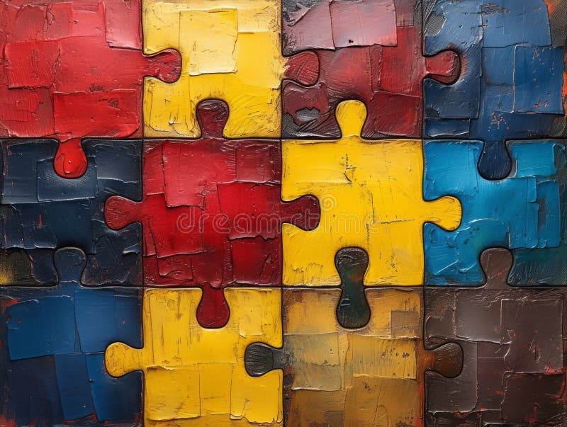 A Painting of Puzzle Pieces in Different Colors Stock Photo - Image of ...