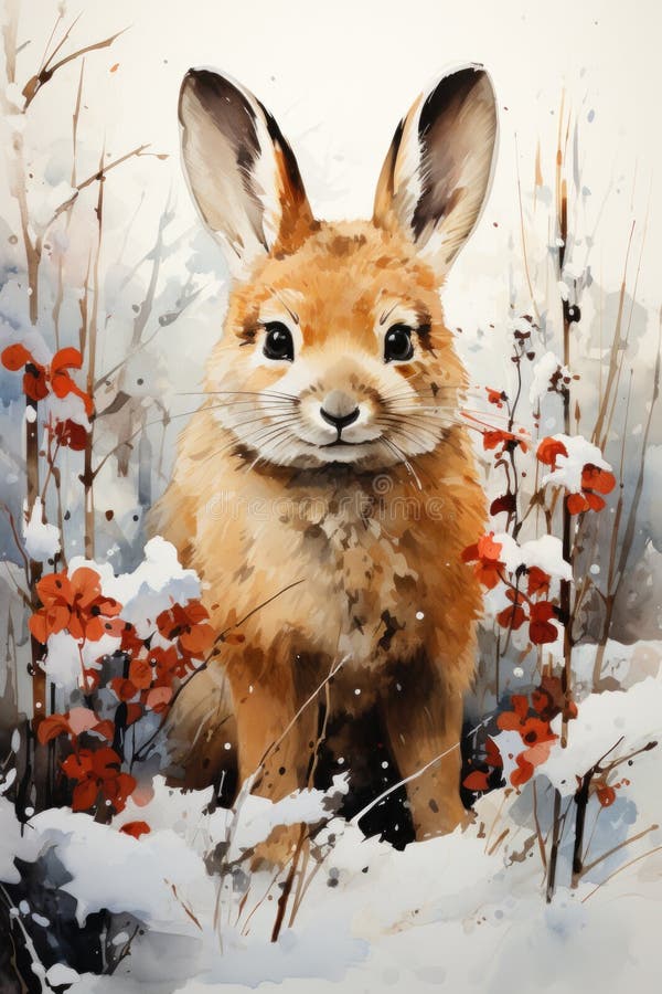 A Painting of a Rabbit Holding a Red Balloon, Birthday Greeting Card ...