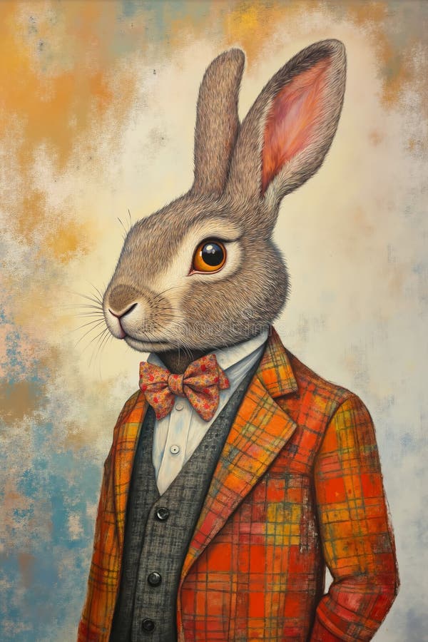 A Painting of a Rabbit Wearing a Suit and Bow Tie Stock Photo - Image ...