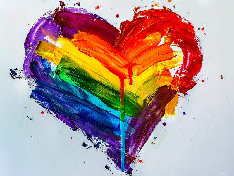 A Painting of a Rainbow Heart with Paint Splatters Stock Photo - Image ...