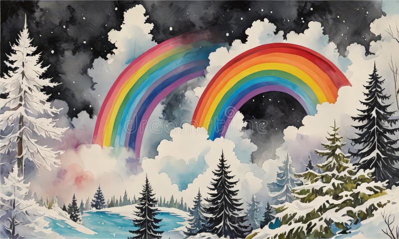 Painting Rainbow in the Snow Stock Illustration - Illustration of ...