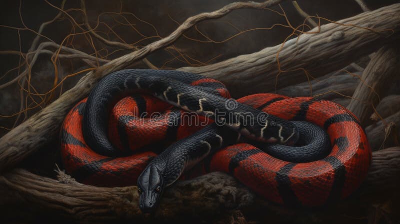 A Painting of a Red and Black Snake on a Branch Stock Illustration ...