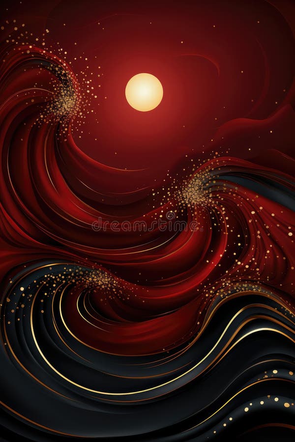 A Painting of a Red and Black Wave Stock Illustration - Illustration of ...