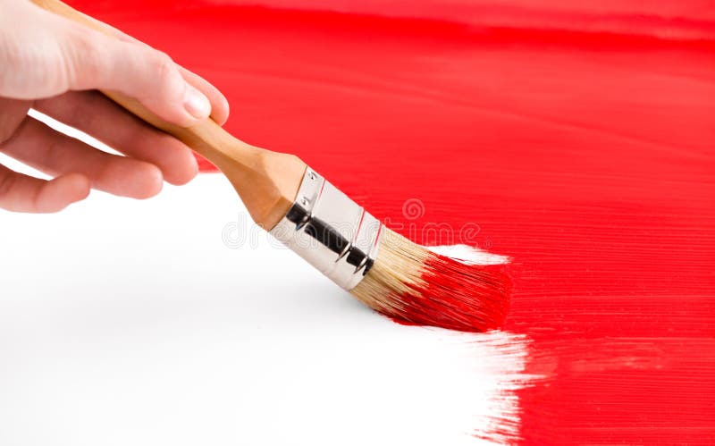 Painting with Red Colored Ink and Brush Stock Photo - Image of goods ...