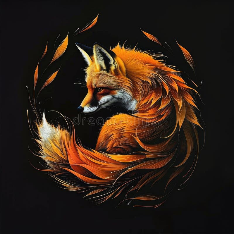 A Painting of a Red Fox in a Circle of Feathers Stock Illustration ...