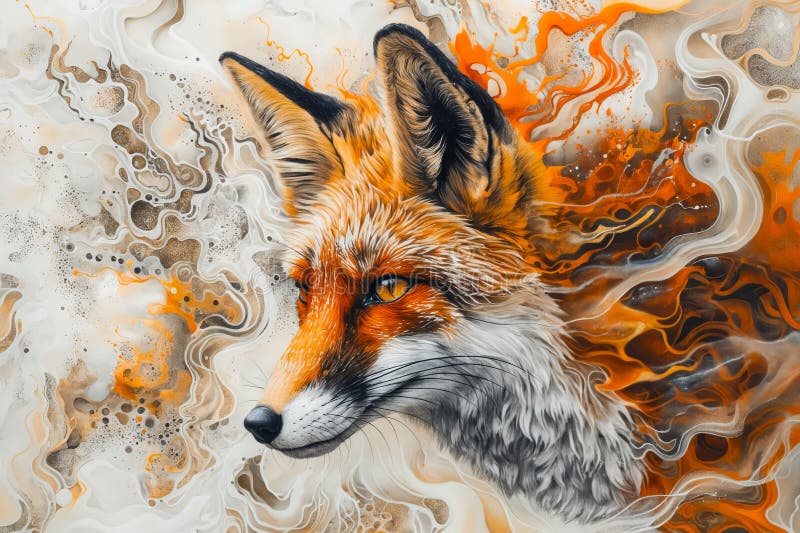 A Painting of a Red Fox with Orange and White Swirls. Generative AI ...