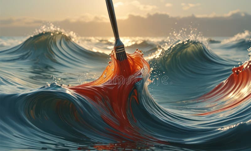A Painting of a Red Liquid Splashing into the Water with a Paddle in ...