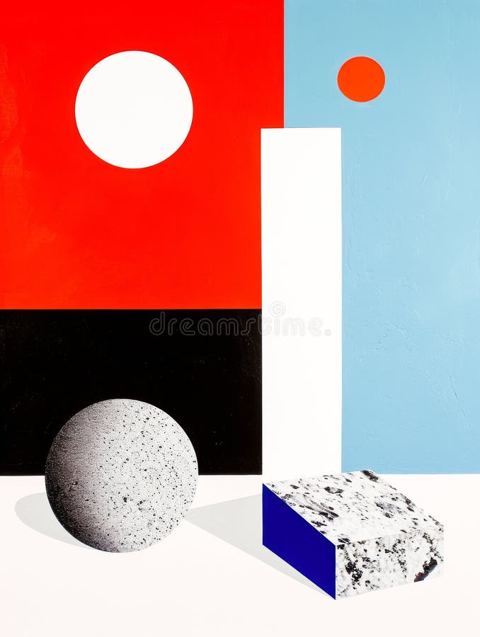 A Painting of a Red, White and Blue Square with an Orange Ball, AI ...