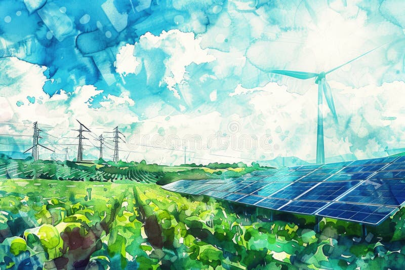 A Painting of Renewable Energy Sources Stock Image - Image of ...