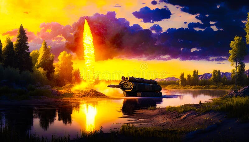 Painting of Rocket Launching into the Sky. Generative AI Stock ...