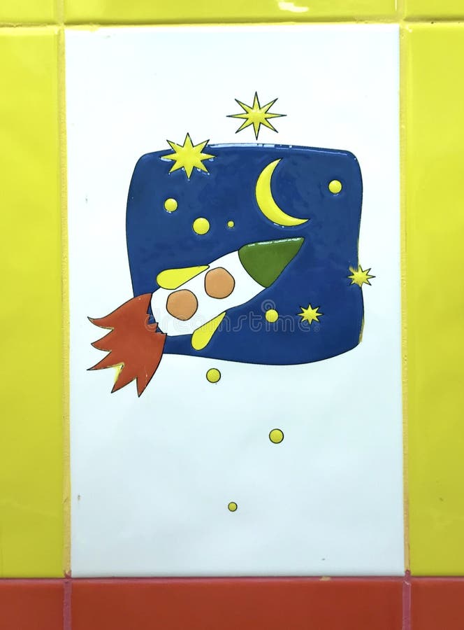 A Painting of a Rocket Soaring through a Starry Night Sky with a ...