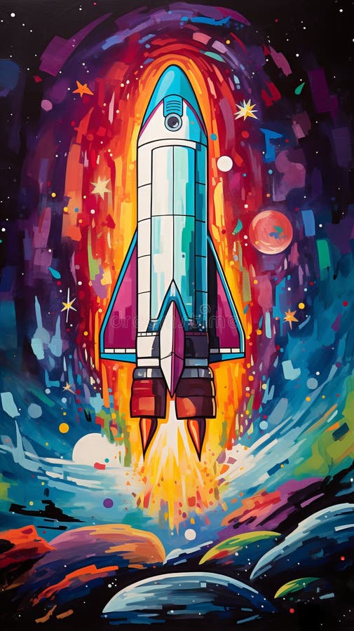 A Painting of a Rocket Taking Off into Space Stock Photo - Image of ...