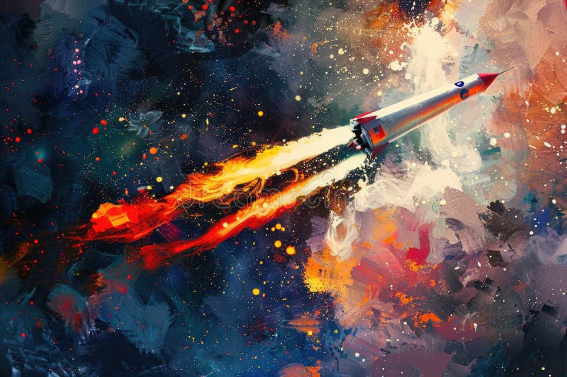 A Painting of a Rocket Taking Off, Suitable for Science and Technology ...