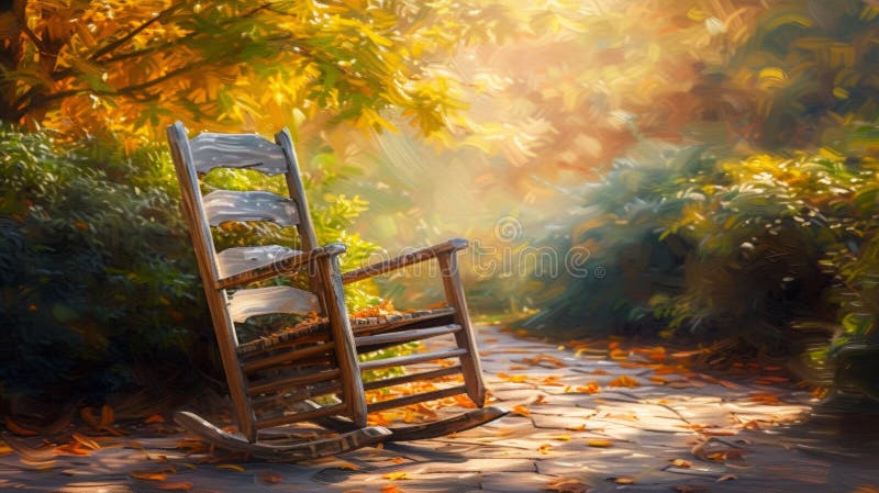 A Painting of a Rocking Chair Sitting on the Side Walk, AI Stock Image ...