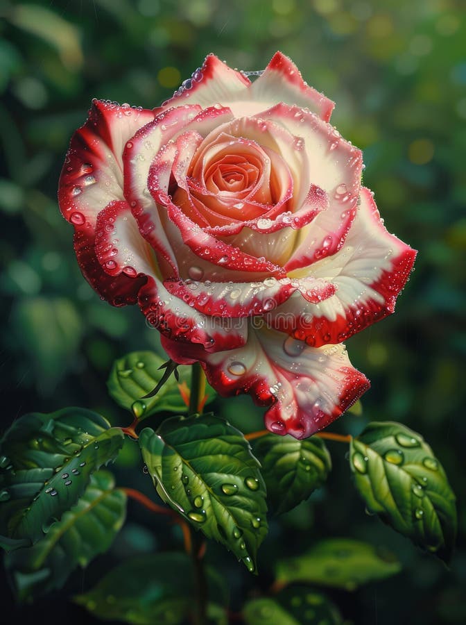 A Painting of a Rose with Water Droplets on it Stock Image - Image of ...