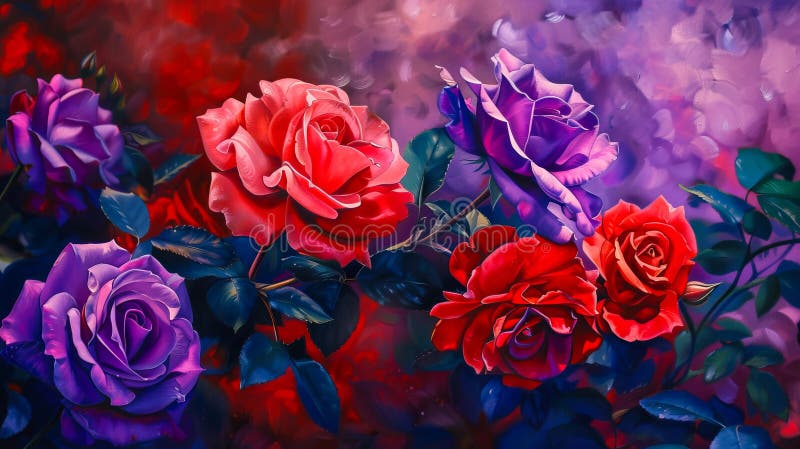 A Painting of Roses in Purple and Red Stock Image - Image of rose ...